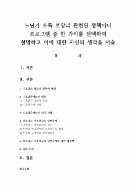 노년기 소득 보장과 관련된 정책이나 프로그램 중 한 가지를 선택하여 설명하고 이에 대한 자신의 생각을 서술-1페이지