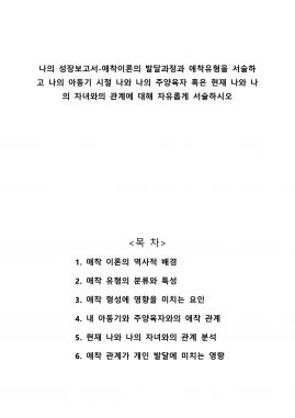 나의 성장보고서-애착이론의 발달과정과 애착유형을 서술하고 나의 아동기 시절 나와 나의 주양육자 혹은 현재 나와 나의 자녀와의 관계에 대해 자유롭게 서술하시오-1페이지