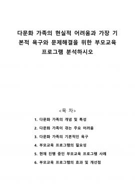 다문화 가족의 현실적 어려움과 가장 기본적 욕구와 문제해결을 위한 부모교육 프로그램 분석하시오-1페이지