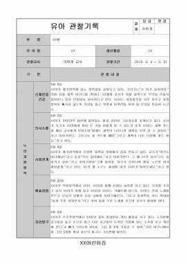 어린이집 유치원 만3,4,5세, 5,6,7세 1분기(3,4,5월) 유아 관찰일지(15명)-1페이지