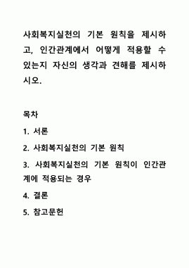 사회복지실천의 기본 원칙을 제시하고, 인간관계에서 어떻게 적용할 수 있는지 자신의 생각과 견해를 제시하시오.-1페이지