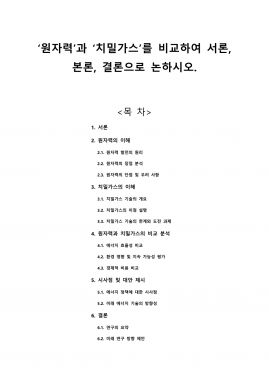 ‘원자력’과 ‘치밀가스’를 비교하여 서론, 본론, 결론으로 논하시오.-1페이지