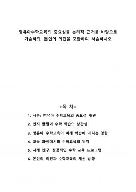 영유아수학교육의 중요성을 논리적 근거를 바탕으로 기술하되, 본인의 의견을 포함하여 서술하시오-1페이지