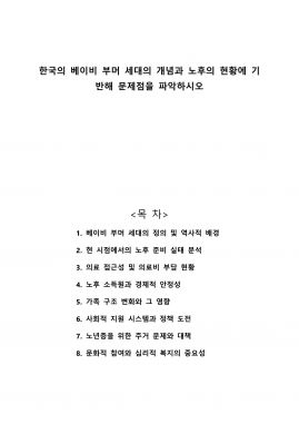 한국의 베이비 부머 세대의 개념과 노후의 현황에 기반해 문제점을 파악하시오-1페이지