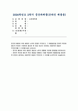 (노인복지론 2024년 2학기 중간과제물] 한국의 베이비 부머 세대의 노후의 문제가 무엇이고, 그 해결방안을 잔여적 복지와 제도적 복지로 구분하여 제시한 후 이중 자신이 지지하는 바람직한 대응은 무엇인지를 그 이유를 들어 논하시오-1페이지