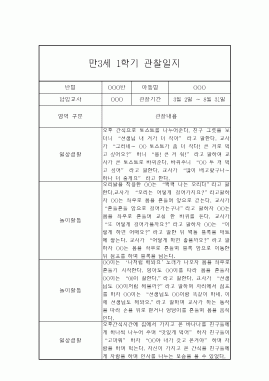 유아 관찰일지기록 만3세 1년 3월-2월 60Page 분량-1페이지