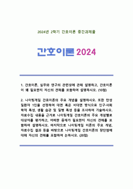 [간호이론 2024년] 1. 간호이론, 실무와 연구의 관련성에 관해 설명하고, 간호이론이 왜 필요한지 자신의 견해를 포함하여 설명 2. 나이팅게일 간호이론의 주요 개념, 만성질환자 1인 인구사회학적 특성, 생활 습관 및 질병 특성 등을 조사, 나이팅게일 간호이론의 주요 개념별로 대상자를 평가, 어떠한 중재가 필요한지, 나이팅게일 간호이론의 장단점-1페이지