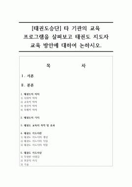 [태권도승단] 타 기관의 교육 프로그램을 살펴보고 태권도 지도자 교육 방안에 대하여 논하시오.-1페이지