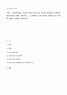 사회복지법이 지금의 현대 복지국가의 중요한 법체계로 만들어진 형성과정에 대해서 설명하고, 그 과정에서 가장 중요한 영향을 미친 부분에 대해서 과제를 작성하시오-1페이지