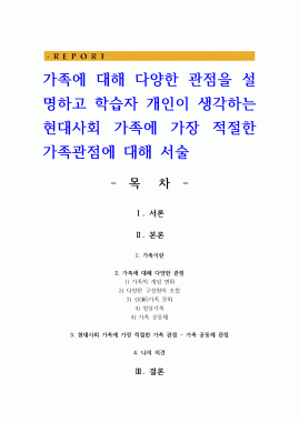 가족에 대해 다양한 관점을 설명하고 학습자 개인이 생각하는 현대사회 가족에 가장 적절한 가족관점에 대해 서술-1페이지