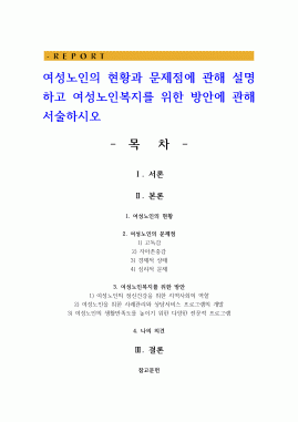 여성노인의 현황과 문제점에 관해 설명하고 여성노인복지를 위한 방안에 관해 서술하시오-1페이지