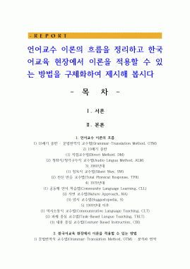 언어교수 이론의 흐름을 정리하고 한국어교육 현장에서 이론을 적용할 수 있는 방법을 구체화하여 제시해 봅시다-1페이지