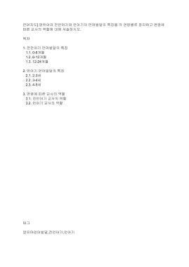 언어지도] 영유아의 전언어기와 언어기의 언어발달의 특징을 각 연령별로 정리하고 연령에 따른 교사의 역할에 대해 서술하시오-1페이지