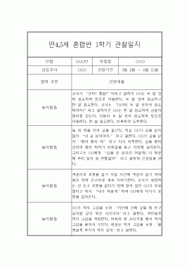 만4세,만5세 혼합반 1학기 놀이활동중심 관찰일지 및 발달평가 20명-1페이지