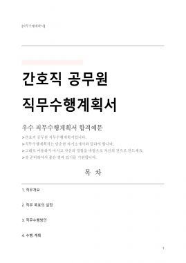 간호직 공무원 직무수행계획서-1페이지