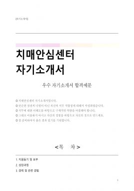 치매안심센터 자기소개서(지원동기,경력사항,향후계획,가치관 등)-1페이지