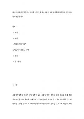 하나의 사회복지정책이나 제도를 선택한 후 길버트와 테릴의 분석틀에 기초하여 분석하고 정책대안을 제시-1페이지