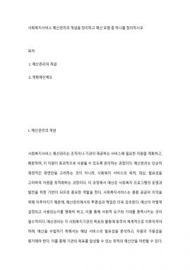 사회복지서비스 예산관리의 개념을 정리하고 예산 모형 중 하나를 정리하시오 (2)-1페이지