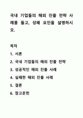 국내 기업들의 해외 진출 전략 사례를 들고, 성패 요인을 설명하시오.-1페이지