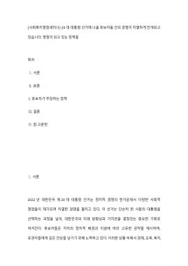 (사회복지쟁점세미나) 20대 대통령 선거에 나올 후보자들 간의 경쟁이 치열하게 전개되고 있습니다. 쟁점이 되고 있는 정책을 (1)-1페이지