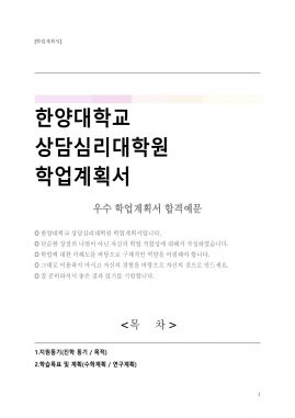 한양대학교 상담심리대학원 학업계획서-1페이지