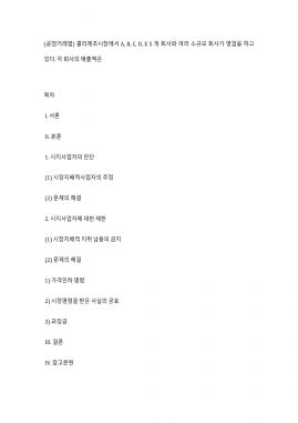 (공정거래법) 콜라제조시장에서 A, B, C, D, E 5개 회사와 여러 소규모 회사가 영업을 하고 있다. 각 회사의 매출액은 (1)-1페이지