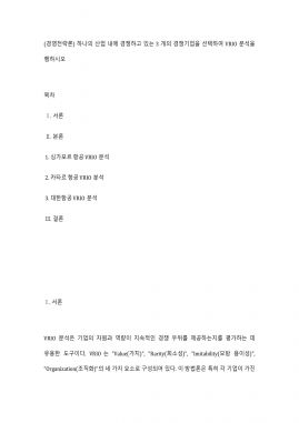 (경영전략론) 하나의 산업 내에 경쟁하고 있는 3개의 경쟁기업을 선택하여 VRIO 분석을 행하시오 (12)-1페이지