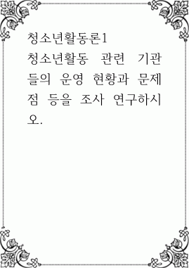 청소년활동론1 ) 청소년활동 관련 기관들의 운영 현황과 문제점 등을 조사 연구하시오-1페이지