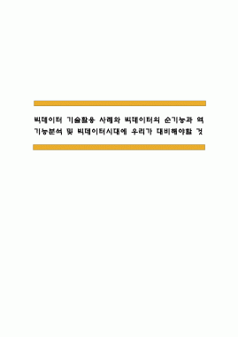 빅데이터 기술활용 사례와 빅데이터의 순기능과 역기능분석 및 빅데이터시대에 우리가 대비해야할 것-1페이지