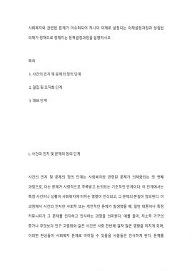 사회복지와 관련된 문제가 이슈화되어 하나의 의제로 설정되는 의제설정과정과 성립된 의제가 정책으로 정해지는 정책결정과정을 설명하시오-1페이지