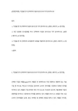 (경영전략론) 기업을 한 개 선택하여 다음의 방식으로 각각 분석하시오 (4)-1페이지