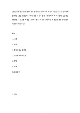 산업심리학 연구의 중요한 직무수행 준거를 구체적으로 작성하고 본인이 가장 중요하게 생각하는 것은 무엇인지 그것에 관한 이유도 함께 작성하시오. 또 조직원이 성공적인 수행하는 데 필요한 특성을 역량이라 한다. 이것에 대해 작성 후 본인의 역량 또한 함께 작성하여 제출하시오.-1페이지