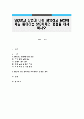 SNS광고 방법에 대해 설명하고 본인이 제일 좋아하는 SNS매체의 장점을 제시하시오-1페이지