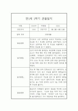 영아 관찰일지 및 발달평가 - 만1세 1학기 관찰일지와 발달평가 - 평가제,일상놀이영역-1페이지