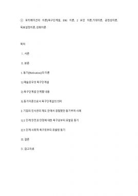 ① 모티베이션의 이론(욕구단계설, ERG이론, 2요인 이론,기대이론, 공정성이론, 목표설정이론, 강화이론-1페이지