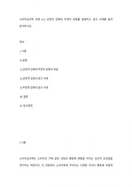 소비자심리학 과제 A+) 긍정적 강화와 부정적 강화를 설명하고, 광고 사례를 들어 분석하시오.-1페이지