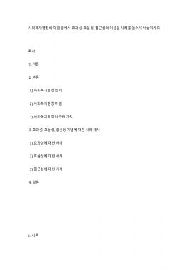 사회복지행정의 이념 중에서 효과성, 효율성, 접근성의 이념을 사례를 들어서 서술하시오.-1페이지