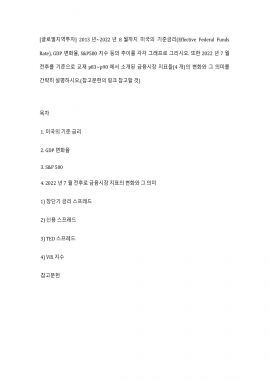 [글로벌지역투자] 2013년~2022년 8월까지 미국의 기준금리(Effective Federal Funds Rate), GDP 변화율, S&P500 지수 등의 추이를 각각 그래프로 그리시오. 또한 2022년 7월 전후를 기준으로 교재 p83~p90에서 소개된 금융시장 지표들(4개)의 변화와 그 의미를 간략히 설명하시오.(참고문헌의 링크 참고할 것)-1페이지