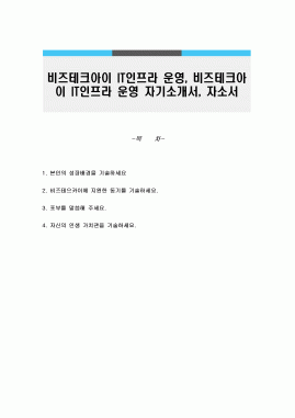 비즈테크아이 IT인프라 운영, 비즈테크아이 IT인프라 운영 자기소개서, 자소서-1페이지