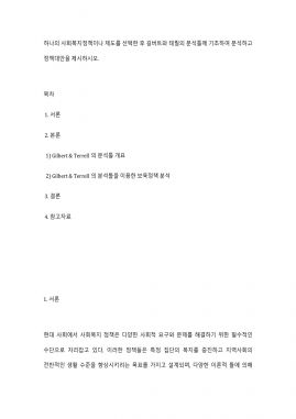 하나의 사회복지정책이나 제도를 선택한 후 길버트와 테릴의 분석틀에 기초하여 분석하고 정책대안을 제시하시오. (2)-1페이지