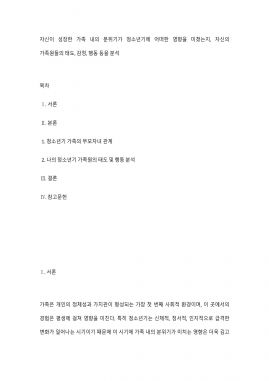 자신이 성장한 가족 내의 분위기가 청소년기에 어떠한 영향을 미쳤는지, 자신의 가족원들의 태도, 감정, 행동 등을 분석-1페이지