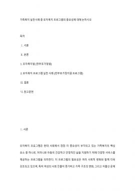 가족복지 실천사례 중 모자복지 프로그램의 중요성에 대해 논하시오-1페이지