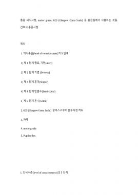 통증 의식사정, motor grade, GCS (Glasgow Coma Scale) 등 응급실에서 사용하는 것들.  간호사 통증사정-1페이지