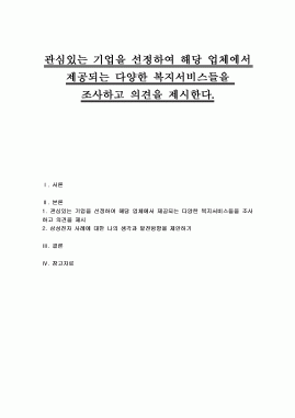 관심있는 기업을 선정하여 해당 업체에서 제공되는 다양한 복지서비스들을 조사하고 의견을 제시한다-1페이지