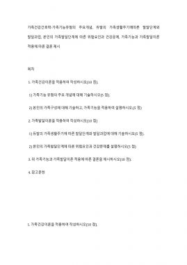 가족건강간호학-가족기능유형의 주요개념, 듀발의 가족생활주기에따른 발달단계와 발달과업, 본인의 가족발달단계에 따른 위험요인과 건강문제, 가족기능과 가족발달이론 적용에 따른 결론 제시-1페이지