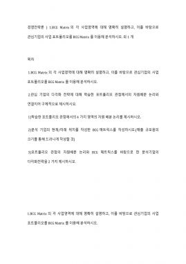 경영전략론 ) 1.BCG Matrix의 각 사업영역에 대해 명확히 설명하고, 이를 바탕으로 관심기업의 사업 포트폴리오를 BCG Matrix를 이용해 분석하시오. 외1개-1페이지