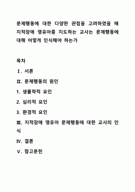 문제행동에 대한 다양한 관점을 고려하였을 때 지적장애 영유아를 지도하는 교사는 문제행동에 대해 어떻게 인식해야 하는가-1페이지