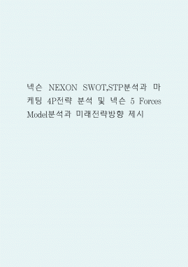 넥슨 NEXON SWOT,STP분석과 마케팅 4P전략 분석 및 넥슨 5 Forces Model분석과 미래전략방향 제시-1페이지