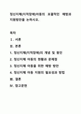 정신지체(지적장애)아동의 포괄적인 예방과 지원방안을 논하시오.-1페이지