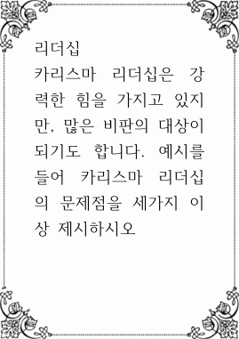 리더십 ) 카리스마 리더십은 강력한 힘을 가지고 있지만, 많은 비판의 대상이 되기도 합니다-1페이지